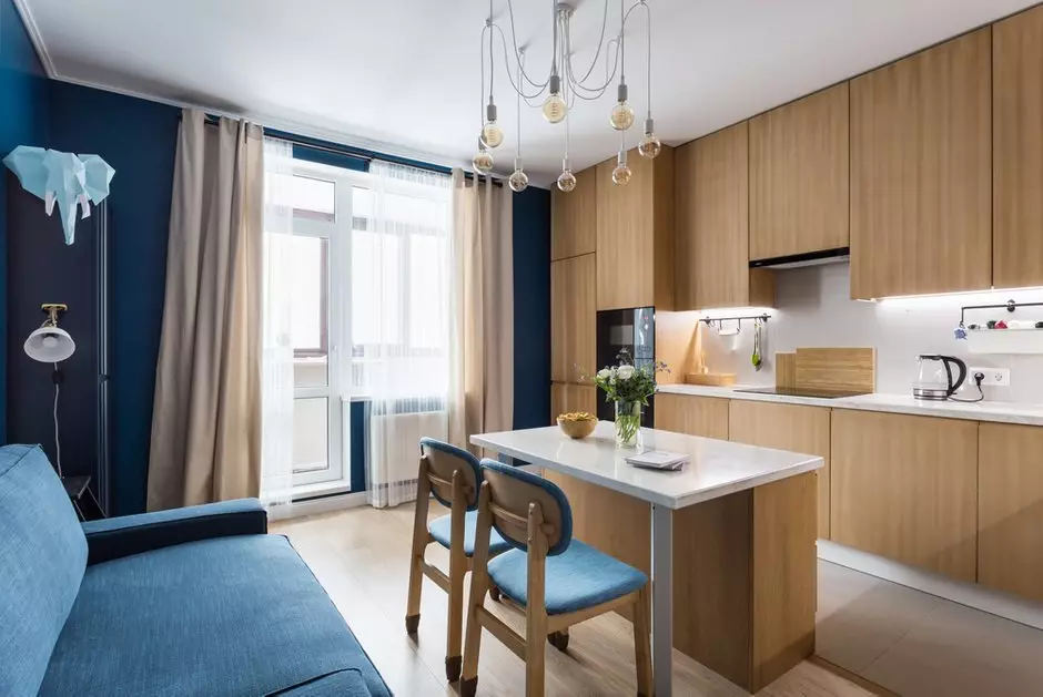 Foto: Keuken en eetkamer in Scandinavische stijl, appartement, project van de week, St. Petersburg, Monolithisch Huis, 2 kamers, 40-60 meter, Ekaterina Savenkova, Interieurarchitectuur - Foto