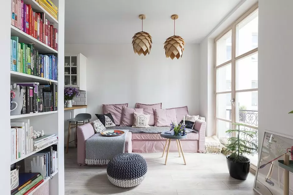 Photo: Living room in Scandinavian style, small apartment, guide, Boomplanner, rerooms, Joinforces Studio, Anna Dobrovolskaya, Andrei Barinov - Photo