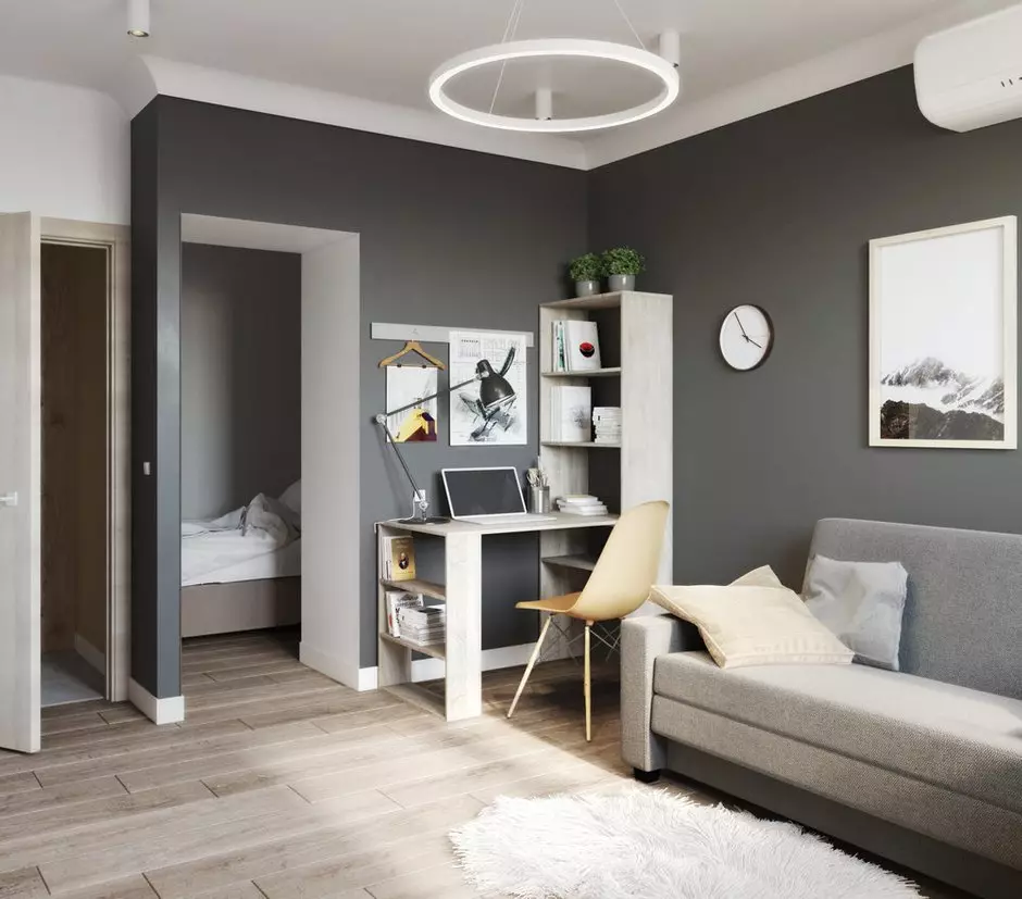 Foto: Oficina de estilo escandinavo, apartamento de tamaño pequeño, guía, boompanner, renooms, Joinfuertes Estudio, Anna Dobrovolskaya, Andrei Barinov - Foto