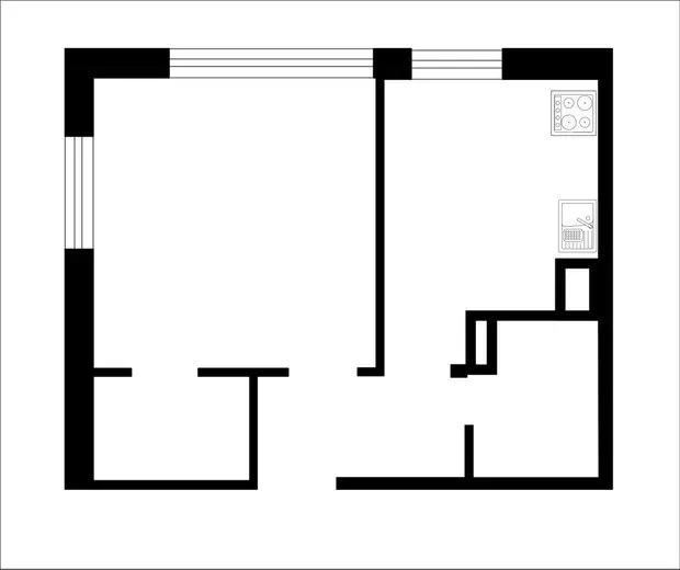 Optiounen fir e Wénkel Appartement ze plangen. Zwee Windows fëllen de Raum mat Liicht, awer setzt d'Miwwel an esou engem Raum net einfach