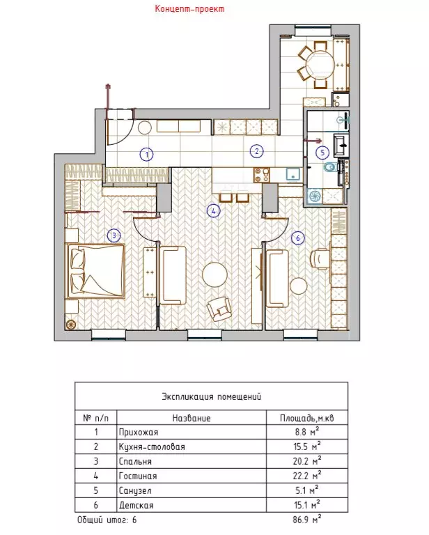 Larawan: Pagpaplano sa estilo, eclectic, apartment, miele, proyekto ng linggo, Minsk, Stalinka, 3 kuwarto, 60-90 metro, Bene Bene - Larawan