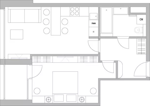 照片：規劃風格，小公寓，提示，重建，Nikita Morozov，KM工作室，COPE-M-SAU，1臥室公寓，在COPE-M-SAIL，規劃小型錯誤 - 照片