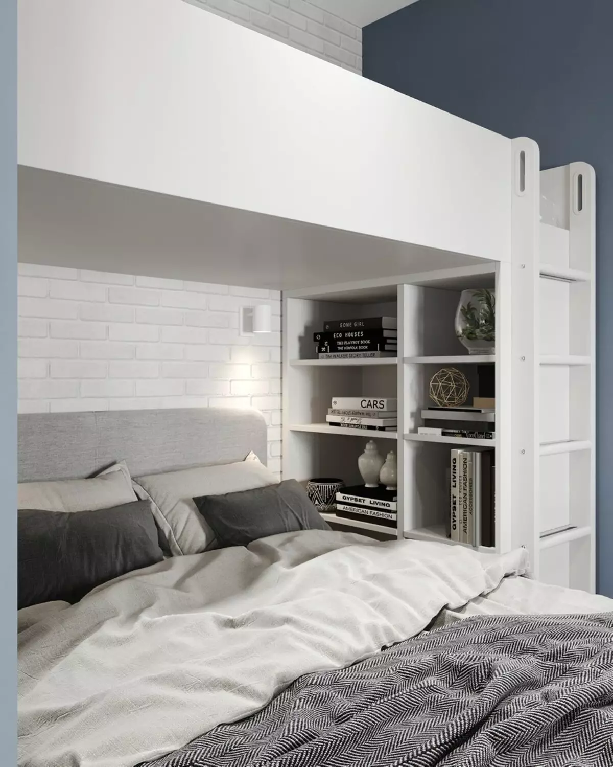 Larawan: Scandinavian style bedroom, moderno, maliit na sized na apartment, apartment, studio, proyekto ng linggo, Moscow, Zelenograd, Daniel Schapanovich, Anna Hepazovich, Cubiq Studio, Monolithic House, hanggang 40 metro - Larawan