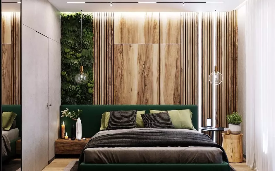 Foto: camera da letto in stile moderno, eco, appartamento, progetto della settimana, St. Petersburg, 3 camere, 60-90 metri, mattoni monolitici, monolitico, studio 20:18 - Foto