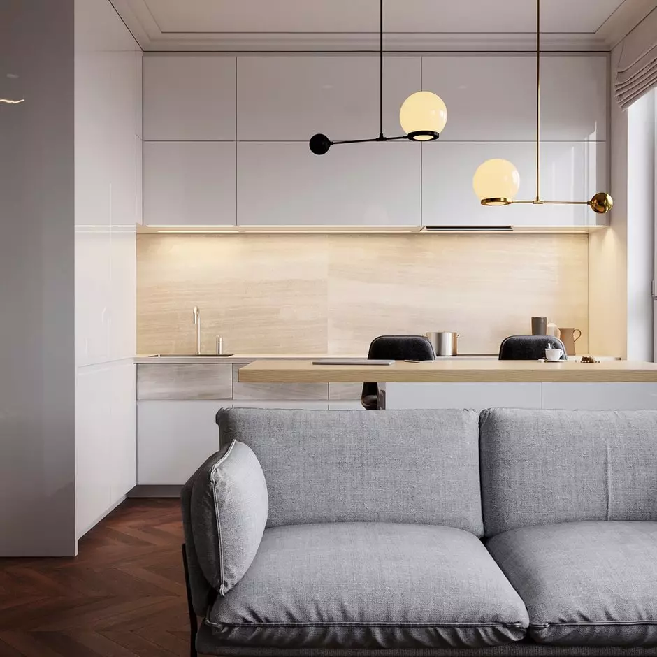 Foto: Cocina y comedor con minimalismo de estilo, apartamento pequeño, apartamento, estudio, proyecto de la semana, Moscú, casa monolítica, hasta 40 metros, diseño de interiores ANOVA - Foto