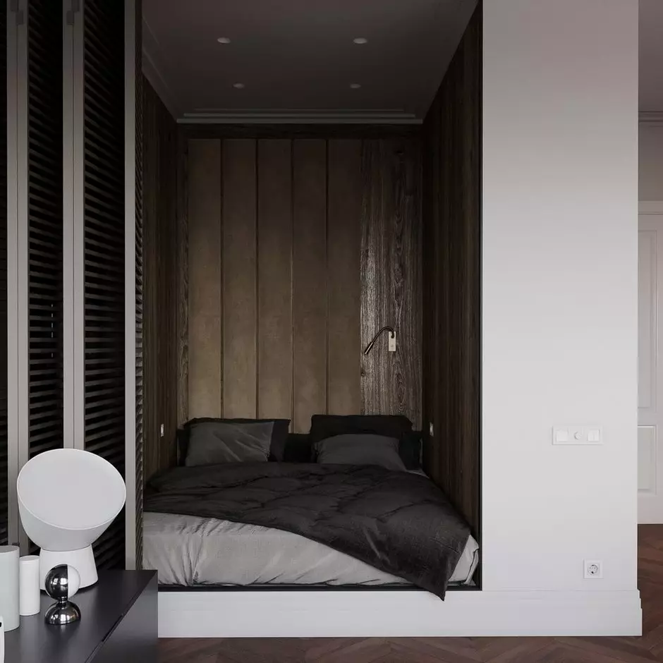 Foto: Dormitorio de minimalismo, apartamento de tamaño pequeño, apartamento, estudio, proyecto de la semana, Moscú, casa monolítica, hasta 40 metros, diseño de interiores ANOVA - Foto