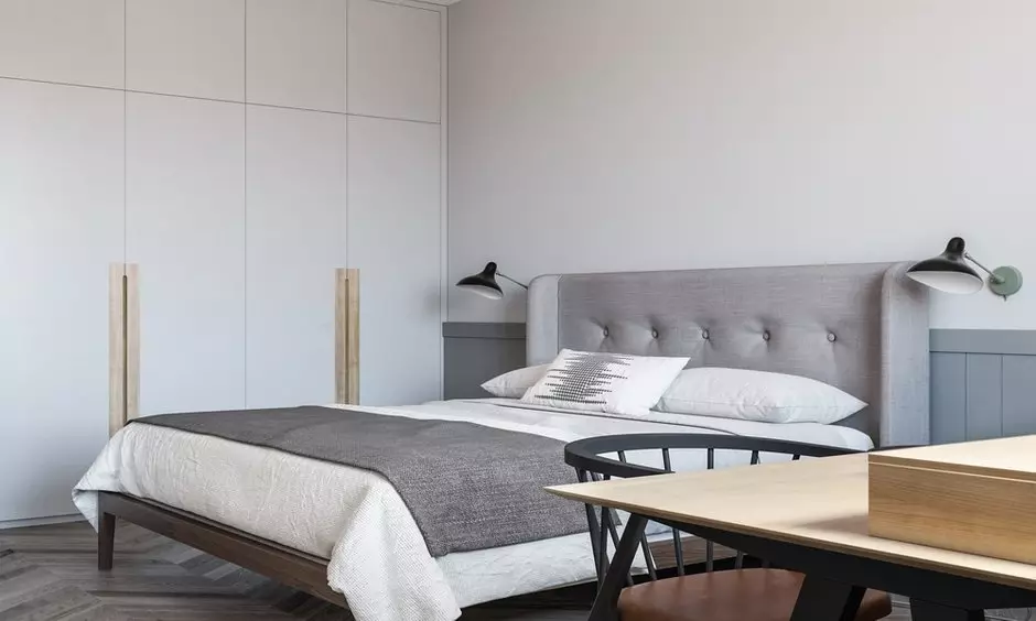 Foto: Minimalismus-Schlafzimmer, Wohnung, Miele, Projekt der Woche, St. Petersburg, Neubau, Oksana Murakova, Om Design, Margarita Repina, 2 Zimmer, 60-90 Meter, monolithischer Ziegel, Premium - Foto