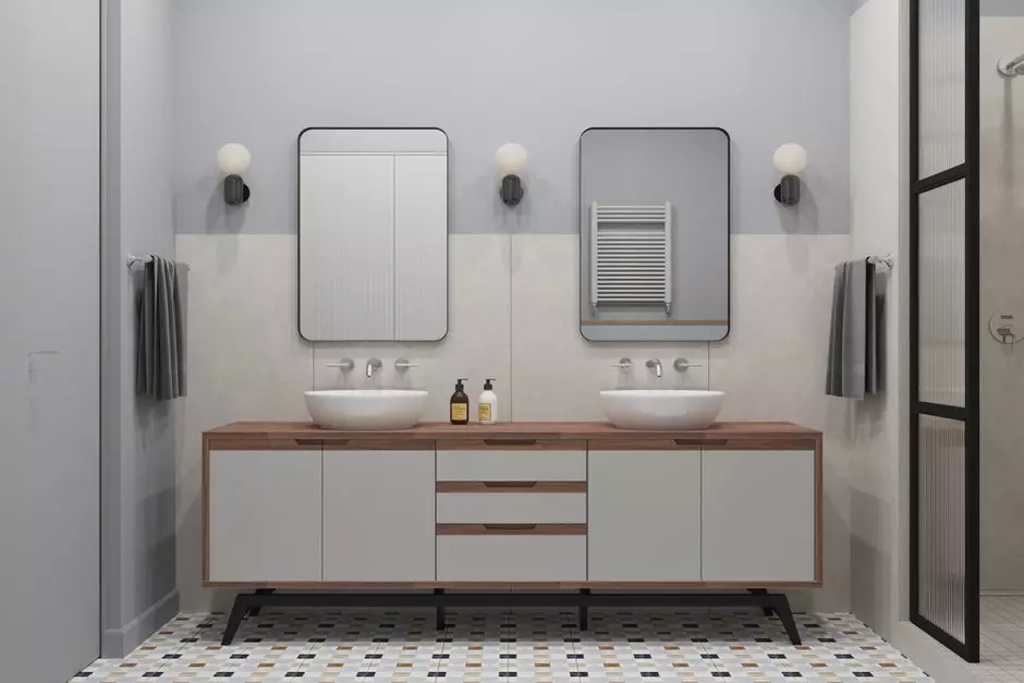 الصورة: Bathroom in Style Silimimism، Apartment، Miele، مشروع الأسبوع، سانت بطرسبرغ، مبنى جديد، Oksana Murakova، OM Design، Margarita Repina، 2 غرف، 60-90 متر، طوب مونليثيك، بريميوم - صور