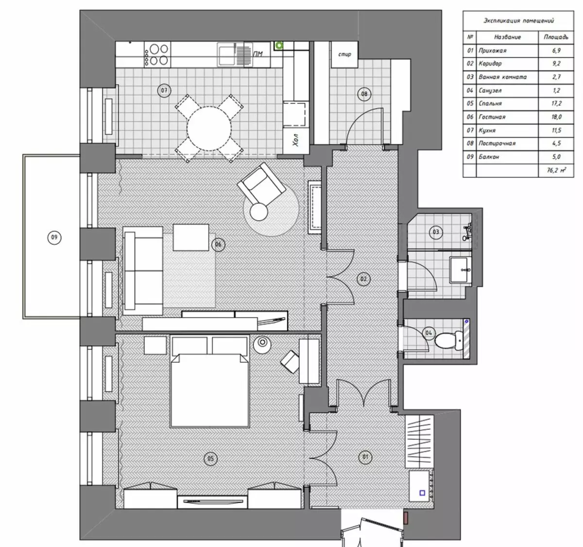 Kétszobás apartman háztartási házban: egy projekt Kijevben