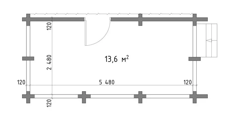 O plano de medição do terraço do país com uma área de 13,6 metros quadrados. m na casa no primeiro andar