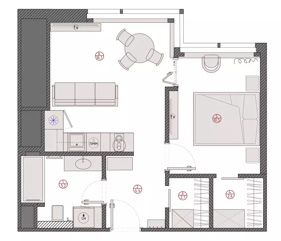 Foto: Planung in Stil, Modern, Wohnung, Minimalismus, Projekt der Woche, Moskau, Buro Brainstorm, 1 Zimmer, bis zu 40 Meter, 40-60 Meter - Foto