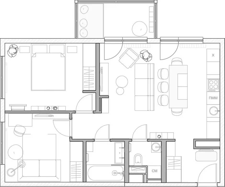 Foto: pianificazione in stile, appartamento, progetto della settimana, San Pietroburgo, Eco, casa monolitica, 3 camere, 60-90 metri, architettura fisheye e design - Foto