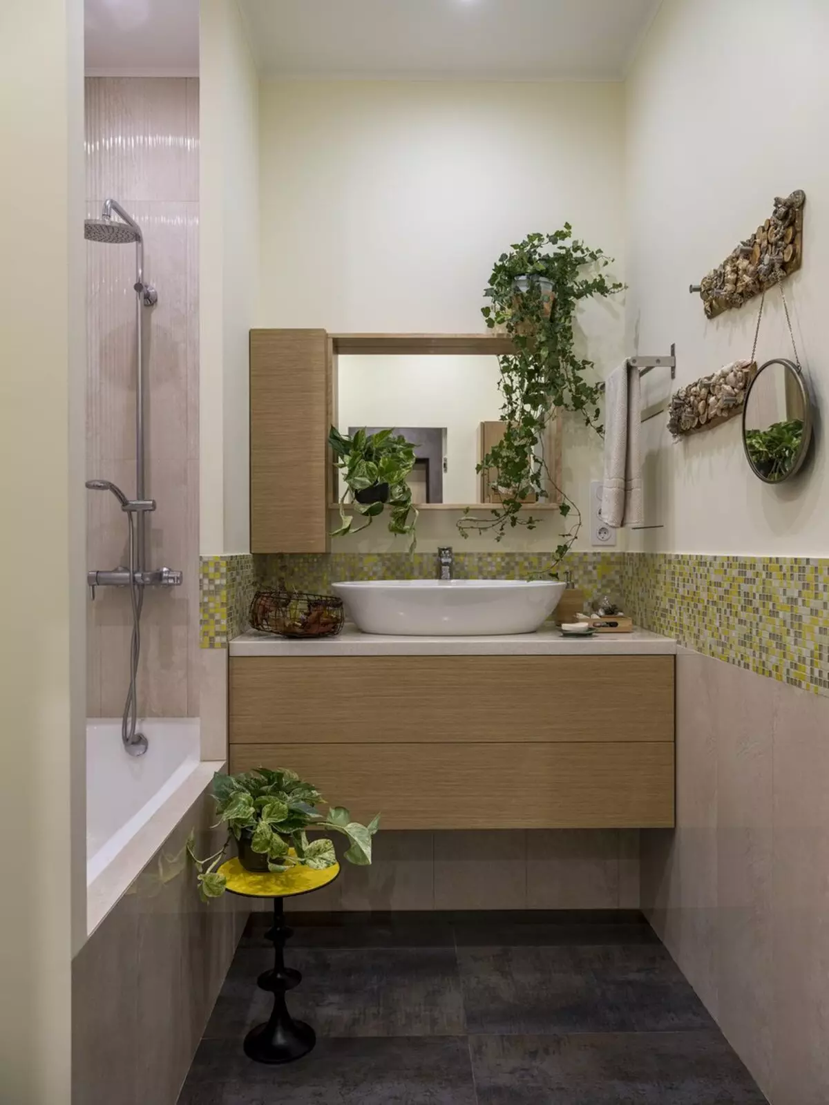 Foto: Baño en estilo ecológico, provence y país, ecléctico, apartamento, proyecto de la semana, región de Moscú, Tatiana Testana, 2 habitaciones, 60-90 metros, ladrillo monolítico, diseño de TB - Foto