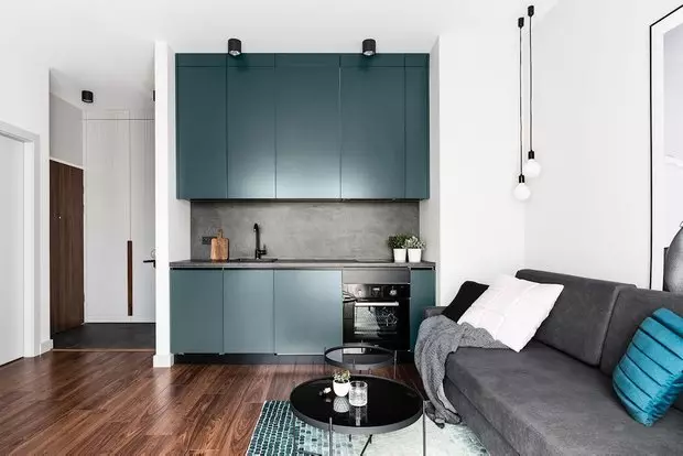 Foto: Sala de estar en el estilo de minimalismo, cocina y comedor, consejos, cómo guardar, cocina, ahorros, # cómo confinar, Ruslan Prosvirin, estudio de diseño de prosvirin - Foto