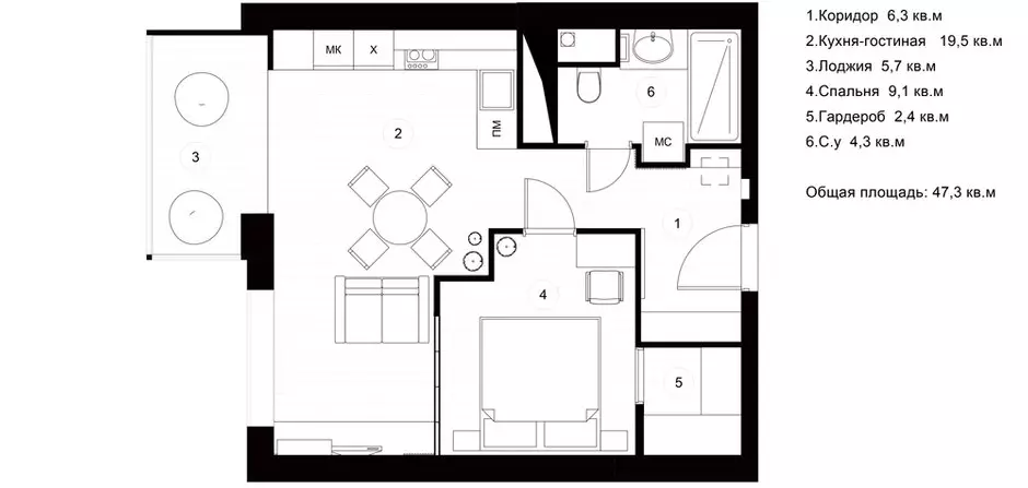 Foto: Planificación de estilo, apartamento, proyecto de la semana, Moscú, casa monolítica, 2 habitaciones, 40-60 metros, Ruslan Prosvirin, estudio de diseño de prosvirin - Foto