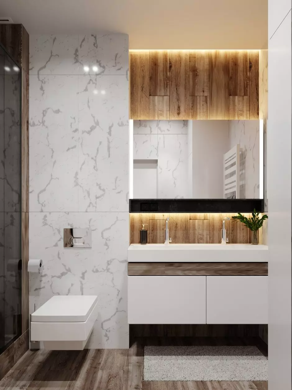 Foto: Baño en estilo moderno, apartamento, proyecto de la semana, región de Moscú, Kronospan Castello, 3 habitaciones, 60-90 metros, Ruslan Prosvirin, Prosvirin Design Studio, Anna Most - Photo