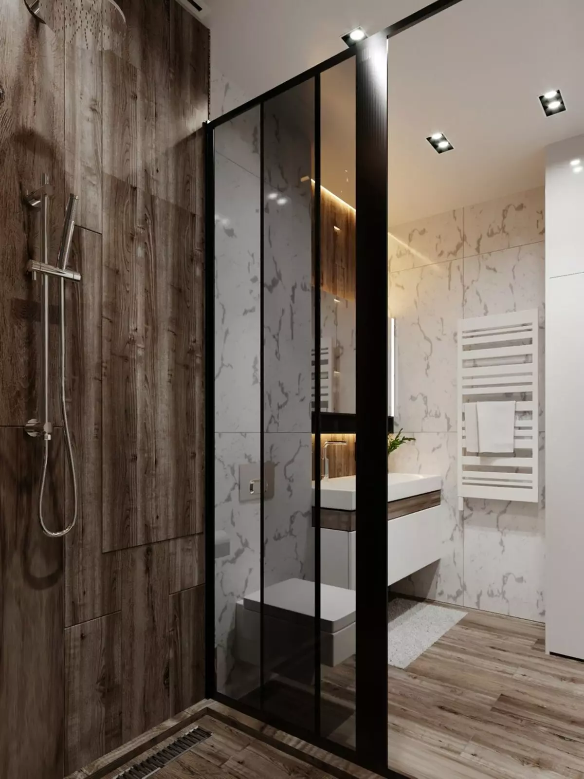 Photo: Bathroom in style Modern, apartment, project of the week, Moscow region, Kronospan Castello, 3 rooms, 60-90 meters, Ruslan Prosvirin, Prosvirin Design Studio, Anna Most - Photo