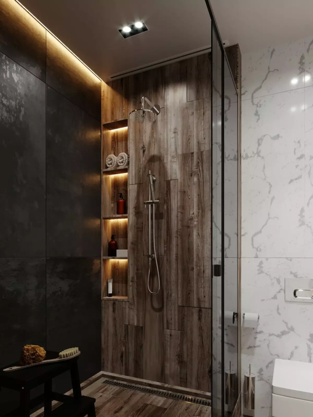 Foto: Baño en estilo moderno, apartamento, proyecto de la semana, región de Moscú, Kronospan Castello, 3 habitaciones, 60-90 metros, Ruslan Prosvirin, Prosvirin Design Studio, Anna Most - Photo