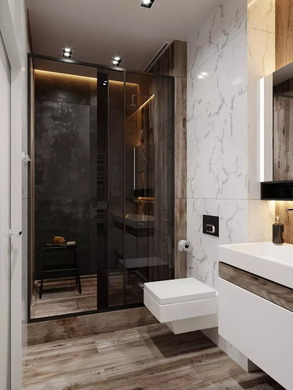 Photo: Bathroom in style Modern, apartment, project of the week, Moscow region, Kronospan Castello, 3 rooms, 60-90 meters, Ruslan Prosvirin, Prosvirin Design Studio, Anna Most - Photo