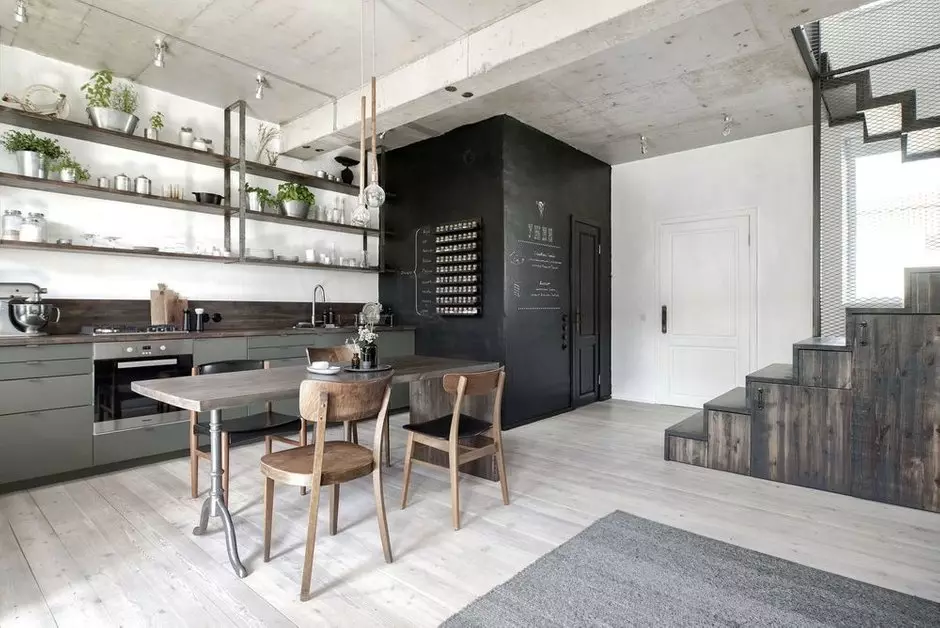 Foto: Cozinha e sala de jantar em estilo loft, moderna, semana de projeto, casa e casa de campo, moradia, região de Leningrado, casa monolítica, 3 quartos, mais de 90 metros, # como confinar, int2architecture - foto