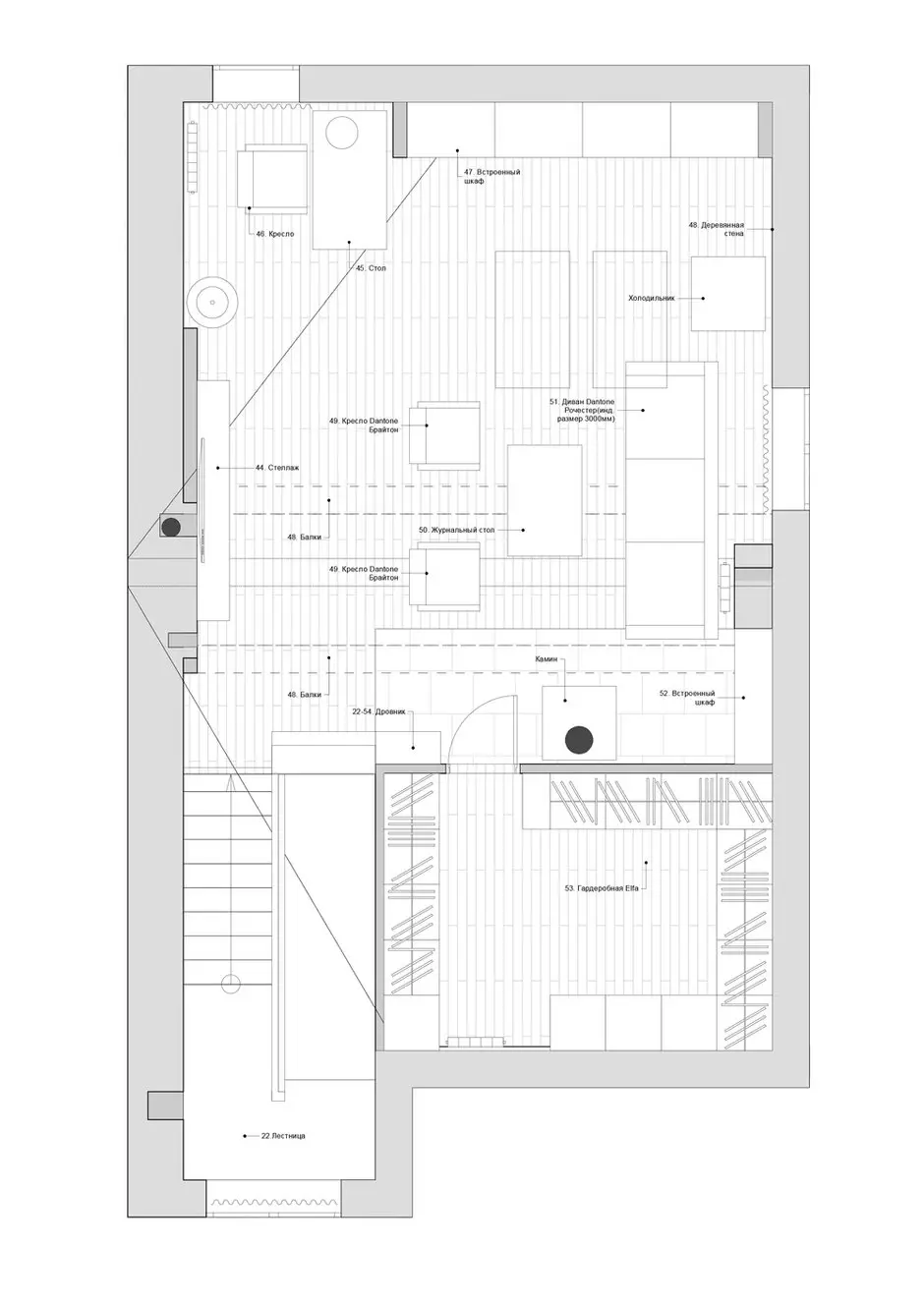 Plan with furniture arrangement, 3 floor