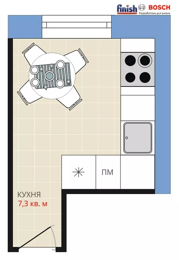 Zdjęcie: w stylu, kuchni i jadalni, apartament, Bosch, przebudowa, Anastasia Kiselev, Maxim Juraev, Khruszczowy, ceglany dom, wykończenie, 1 pokój, do 40 metrów - Zdjęcie