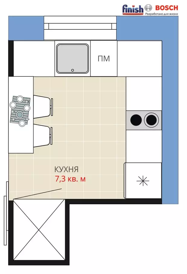 Zdjęcie: w stylu, kuchni i jadalni, apartament, Bosch, przebudowa, Anastasia Kiselev, Maxim Juraev, Khruszczowy, ceglany dom, wykończenie, 1 pokój, do 40 metrów - Zdjęcie