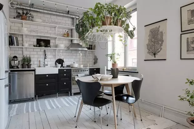 Foto: Keuken en eetkamer in Scandinavische stijl, tips, gids, afwerking - foto