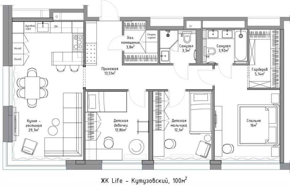 Plan with furniture arrangement