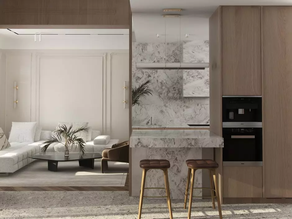 Photo: kitchen and dining room in style modern, apartment, project of the week, beige, 60-90 meters, Taupehome, premium - Photo