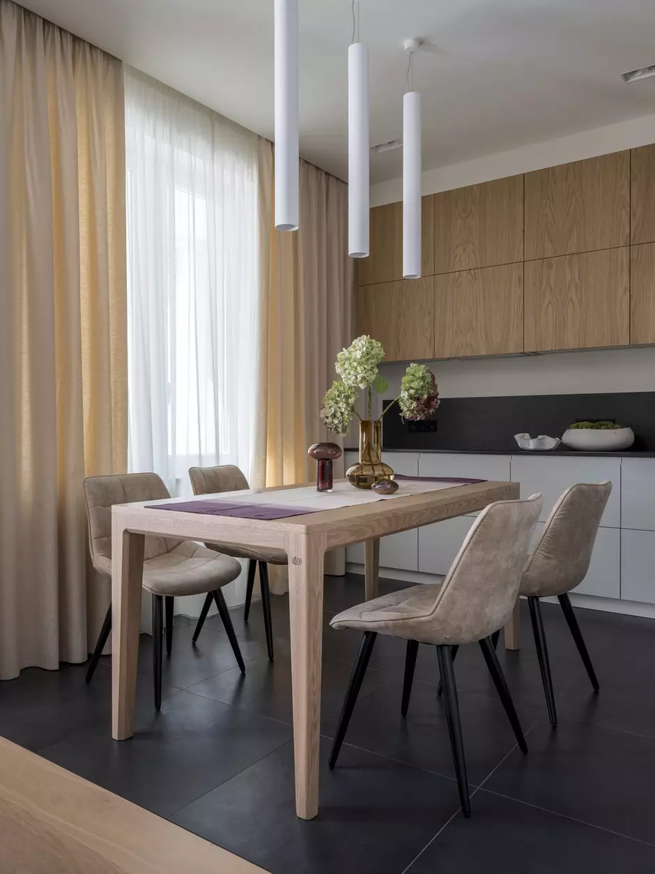 Foto: cucina e sala da pranzo in moderno, scandinavo, appartamento, progetto della settimana, Mosca, Alexey Ivanov, Pavel Gerasimov, geometrio, casa monolitica, 4 e altro ancora, più di 90 metri - Foto