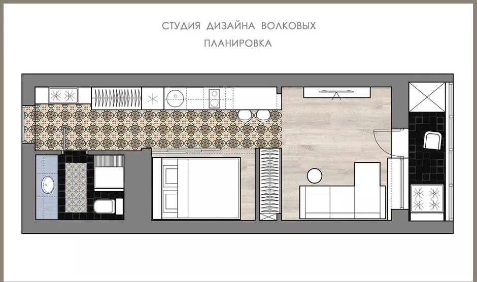 Foto: Planificación en estilo, escandinavo, moderno, apartamento, estudo, proxecto da semana, rexión de Moscova, Yana Volkov, Yuri Volkov, Reutov, Studio Volkov, novo edificio, casa monolítica, ata 40 metros - Foto