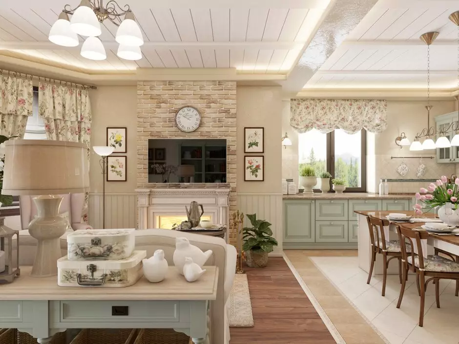 Larawan: Living Room sa Provence and Country Style, Modern, House, Project of the Week, House and Cottage, Istra District, Studio Volkov, 4 at higit pa, Higit sa 90 metro - larawan