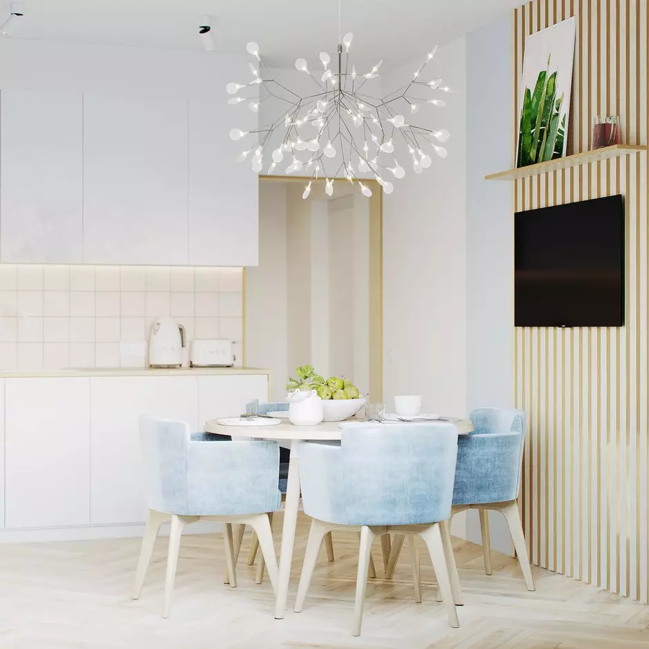 Foto: cociña e comedor en moderno, apartamento, minimalismo, proxecto da semana, San Petersburgo, casa monolítica, 3 habitacións, 60-90 metros, máis de 90 metros, liñas - Foto