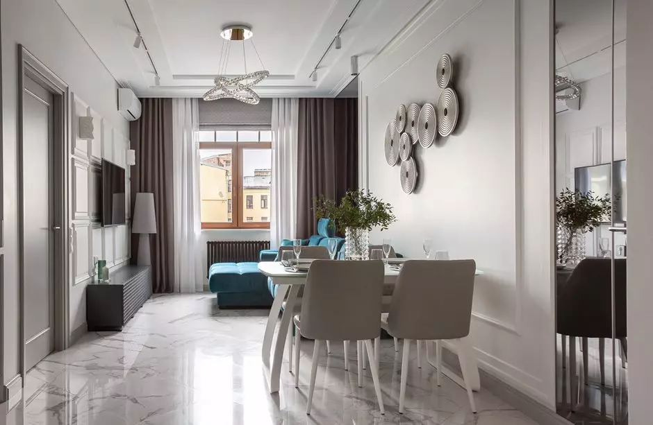 Foto: Cocina y comedor en estilo moderno, clásico, proyecto de la semana, beige, azul, gris, San Petersburgo, 4 y más, más de 90 metros, Alena Shishkin - Foto