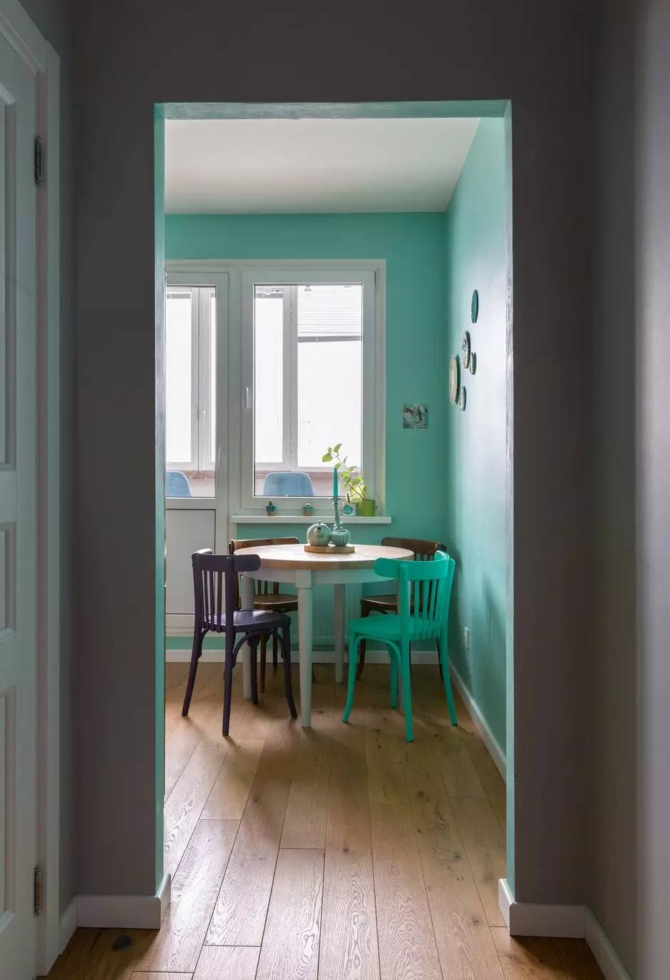 Mufananidzo: Kicheni uye Kudya Kamuri mu Scandinavia System, Eclectic, Apartment, Yepurojekiti, yeGrey, Grey, Turquoise, Eco, Eco mamita, 60-90 metres - Mufananidzo