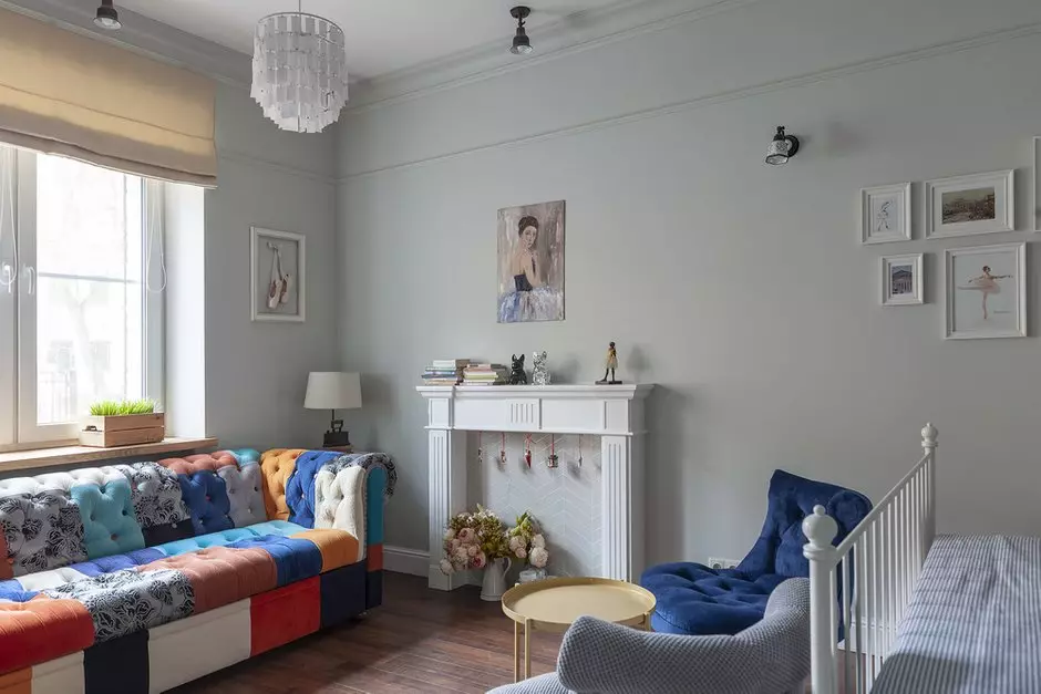 Foto: Sala de estar en Provenza y Estilo rural, Apartamento, Blanco, Semana Proyecto, Moscú, Verde, Azul, Gris, Azul, Turquesa, Casa de ladrillos, 1 habitación, Hasta 40 metros, Zamoskvorechye - Foto