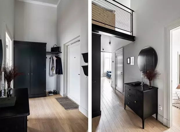 Foto: Ruang dapur dan ruang makan dalam gaya klasik, modern, Skandinavia, eklektik, dekorasi interior, apartemen, putih, hitam, 2 kamar, 60-90 meter - Foto