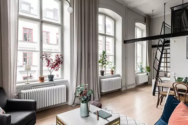 Foto: Woonkamer in Scandinavische stijl, modern, eclectisch, interieur, appartement, wit, zwart, 2 kamers, 60-90 meter - Foto