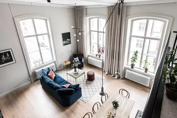 Foto: Woonkamer in Scandinavische stijl, modern, eclectisch, interieur, appartement, wit, zwart, 2 kamers, 60-90 meter - Foto