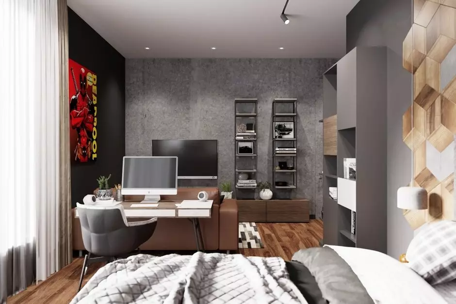 Foto: kamar tidur dengan gaya modern, apartemen, proyek minggu, hitam, abu-abu, coklat, Daria Ylannikova, lebih dari 90 meter, premium - Foto