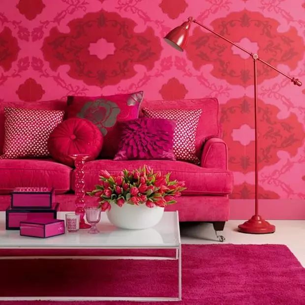 Larawan: living room sa modernong, oriental, eclectic, interior decor, palamuti, pula, dilaw, asul, pink, fuchsia - larawan