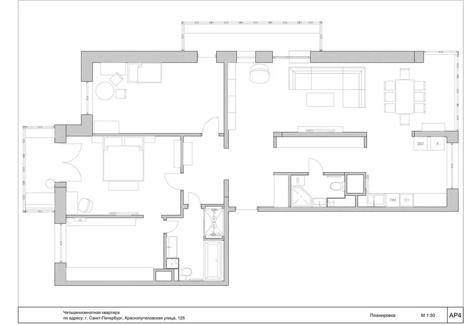 Foto: Planificación moderna, ecléctica, apartamento, semana de proxecto, vermello, beige, azul, marrón, San Petersburgo, Natalia Lyudaya, Casa de ladrillo, 3 habitacións, máis de 90 metros - Foto