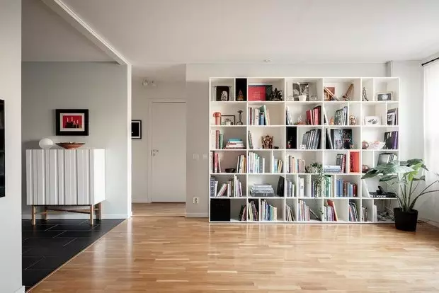 Photo: Living room in Scandinavian style, classic, interior decor, apartment, Sweden, white, red, gray, 2 rooms, more than 90 meters - Photo