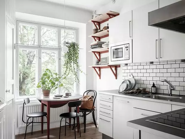 Foto: Cozinha e sala de jantar em estilo eco, decoração interior, apartamento, sueco, bege, azul, rosa, laranja, gheteborg, marrom, outono decoração interior, decoração de estilo escandinavo, 2 assoalhadas, 40-60 metros - foto