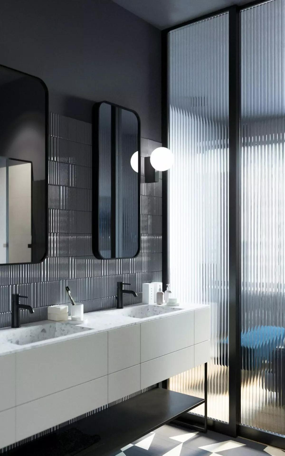 Photo: salle de bain dans le style de moderne, appartement, blanc, projet de la semaine, noir, bleu, plus de 90 mètres, prix, ekaterina oleikov - photo