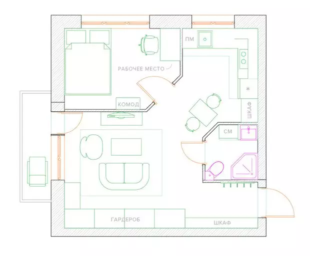 Zdjęcie: Planowanie w stylu, apartament, przebudowy, Ksenia Chupina, Przebudowa jednopokojowego apartamentu, Olga Bondar, Maksyma Panin, Irina Fefelova, Nikolai Tvovdov, jak dokonać przebudowy w Odrze, P-43, II-49, P 111m i-79 -99, P-44, dom panelowy, dom blokowy, II-68 i - 155, 1 pokój, do 40 metrów, 40-60 metrów, II-18, 1-511, I-507 - Zdjęcie