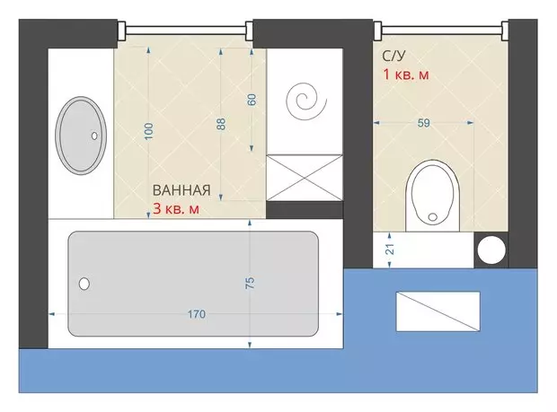 Foto: Planning yn styl, badkeamer, Redevelopment, Anastasia Kiseleva, Maxim Juraev, KHRushChev, GMS-1, 1605 - Foto