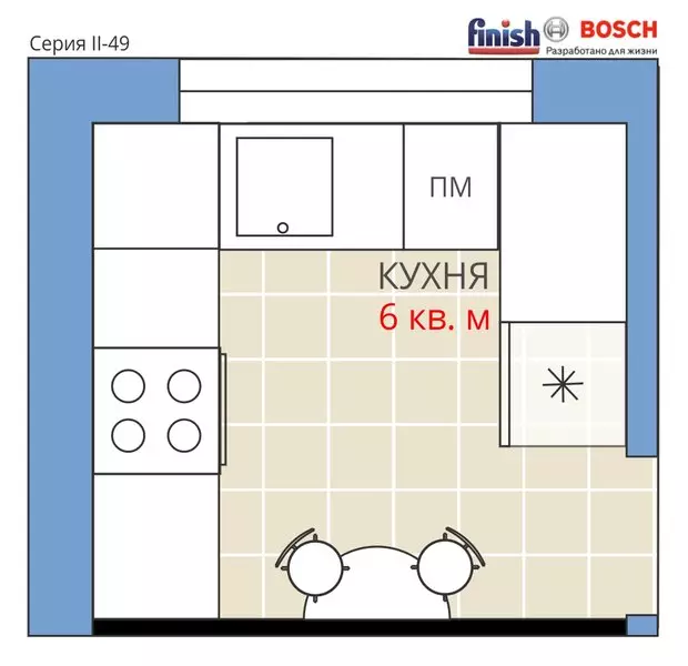 Foto: Gaya, Ruang dapur dan ruang makan, pembangunan kembali, II-49, Anastasia Kiseleva, Maxim Juraev, Panel House, Finish - Foto