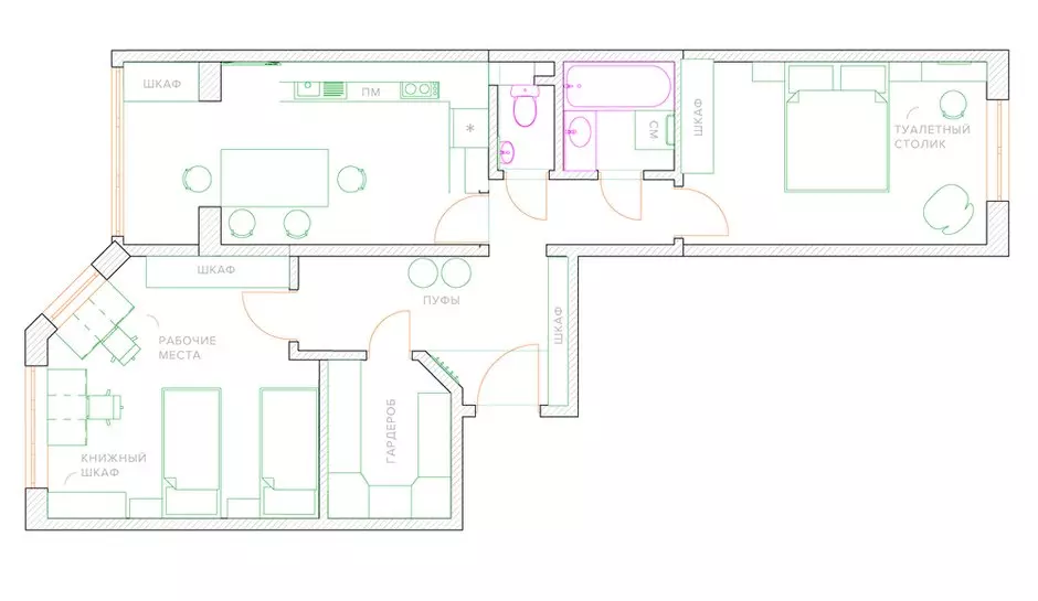 Nuotrauka: planavimas stiliaus, butas, pertvarkymas, IP-46s, Namas IP-46S serijos, vieno miegamojo butas IP-46s, pertvarkymas dviejų kambarių butas IP-46s, pertvarkyti dviejų kambarių buto IP-46s, dviejų kambarių buto pertvarkymo galimybės, kaip sukurti dviejų kambarių butą pora, kaip sukurti dviejų kambarių butą pora su vaikais, pertvarkymo idėjomis, pertvarkymas IP-46s - Nuotrauka